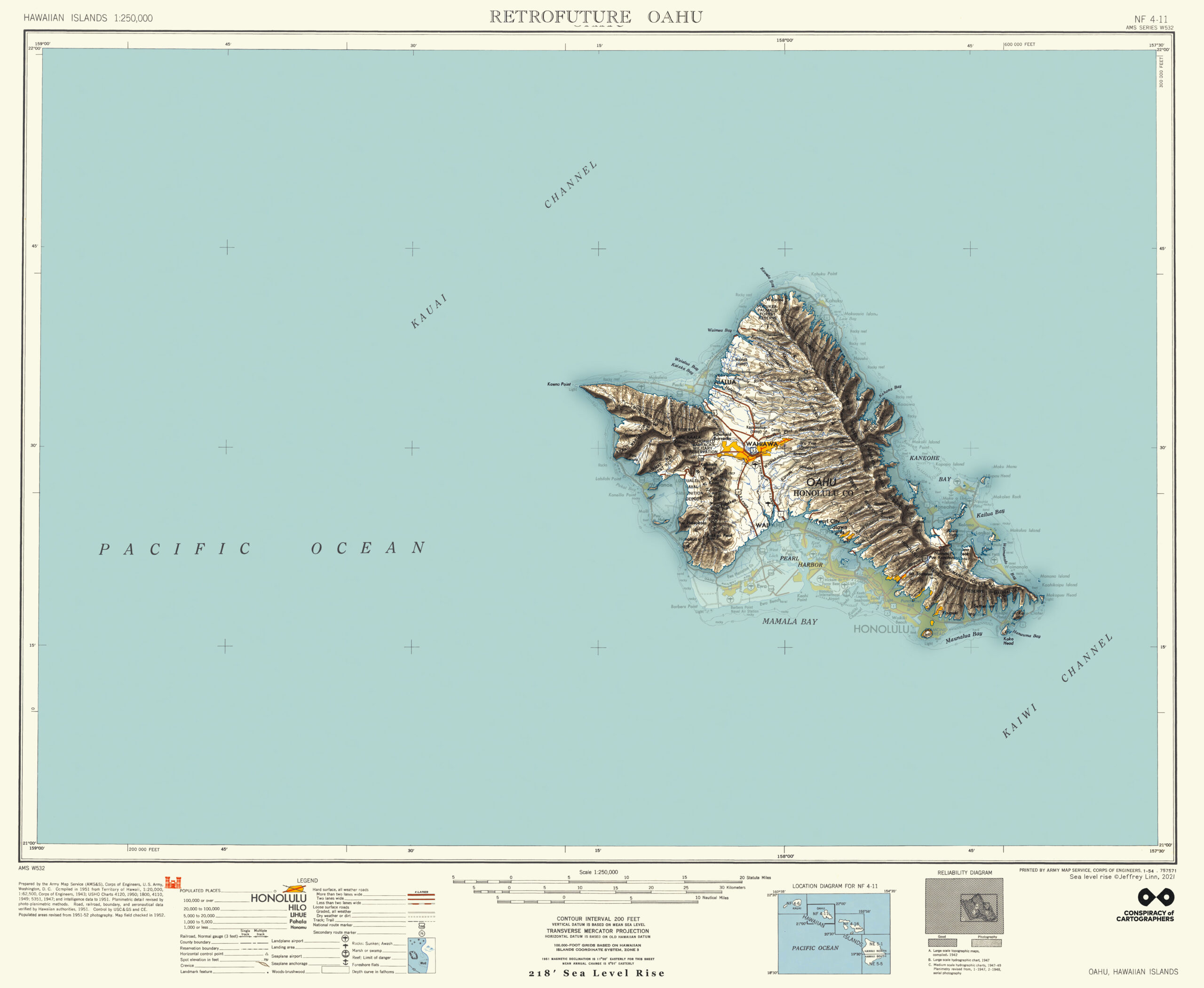 Retrofuture 1952 Oahu Map with 218′ Sea Level Rise – Conspiracy of ...